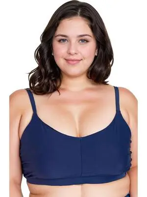 CALYPSA Adjustable Strap Clasp Swim Bra - Navy