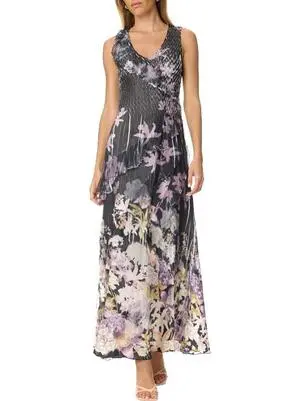 Komarov Border Print Chiffon And Charmeuse Maxi Dress - Orchid Border