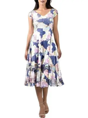 Komarov Cap Sleeve Charmeuse Dress - Spring Lily