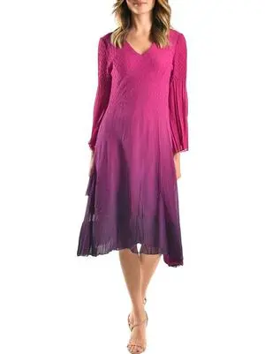 Komarov Chiffon A-line Dress With Split Sleeves - Magenta Ombre
