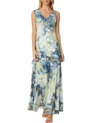 Komarov Abstract Floral Ruffle Maxi Dress - Painted Petal
