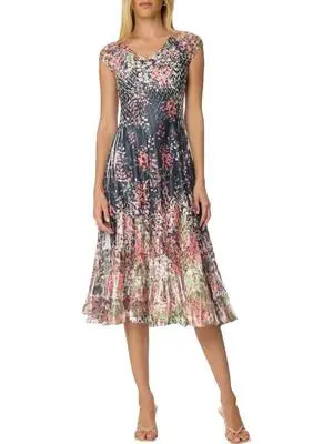 Komarov Border Print Charmeuse Dress - Spider Orchid