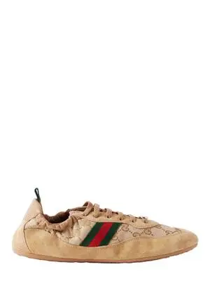 Gucci Webbing And Leather-trimmed Canvas-jacquard Sneakers - Brown