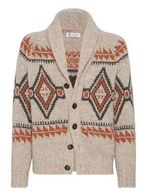 Brunello Cucinelli Alpaca-blend Jacquard Cardigan - White