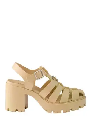 Prada Metal Buckle Platform Sandals - Neutrals