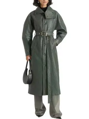 Manière De Voir Leyna Ostrich-hourglass Belted Coat - Green