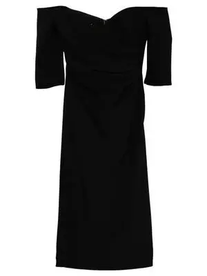 Amsale Crepe Off-shoulder Dress - Black