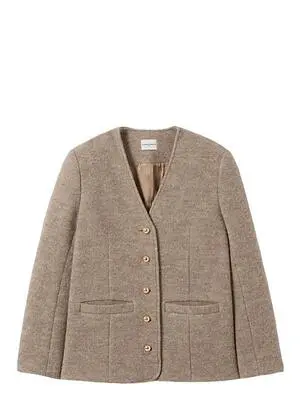 Claudie Pierlot Buttoned V-neck Wool Jacket - Heather Beige