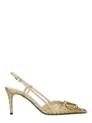 Valentino Garavani Vlogo 80 Slingback Jacquard Heels - Gold