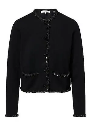 FRAME The Beaded Trim Wool-blend Jacket - Black