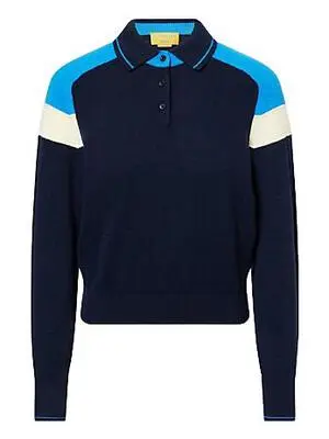 Guest In Residence Alpine Collegiate Polo Cashmere Jumper - Midnight Combo
