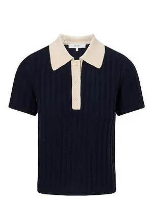 FRAME Contrast Trim Knitted Cashmere Polo Jumper - Navy Multi