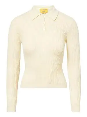 Guest In Residence Shrunken Fine-knit Cashmere Polo Top - Mist