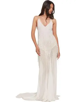 RAT & BOA Antoinetta Hand-beaded Maxi Gown With Fringing - White