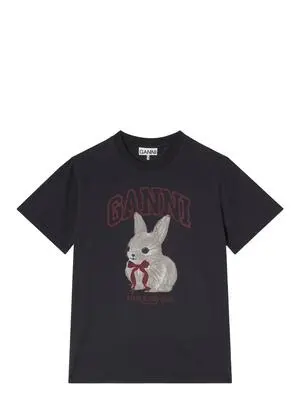 GANNI Rabbit Organic Cotton T-shirt - Black