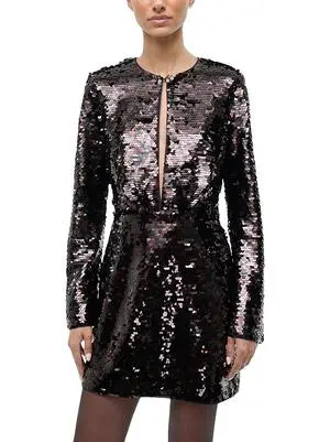 Staud Fifi Sequined Front Slit Dress - Espresso/black