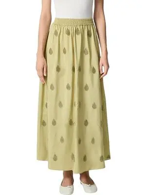 NOCTURNE Beaded Embroidered Maxi Skirt - Olive Green