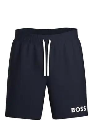 BOSS Ease Cotton Logo Print Regular Fit Shorts - Dark Blue