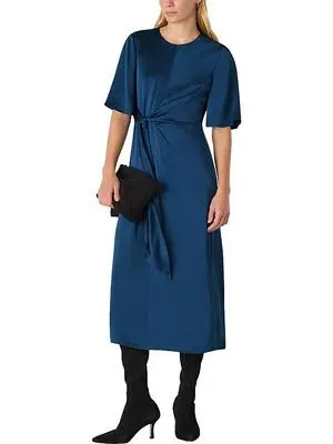 Whistles Satin Twist Waist Midi Dress - Blue