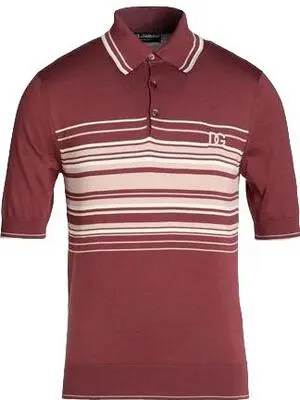 Dolce & Gabbana Burgundy Striped Polo Sweater - Red