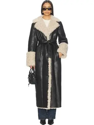 LAMARQUE Polly Faux Fur Trench Coat - Black & Beige