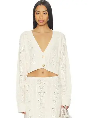 GUIZIO Noah Cable Knit Crop Cardigan - Snow White