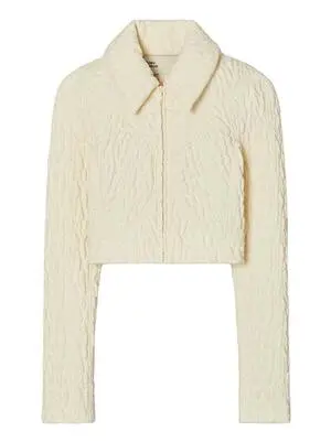 Tory Burch Cropped Wool And Silk Jacket - Marshmallow