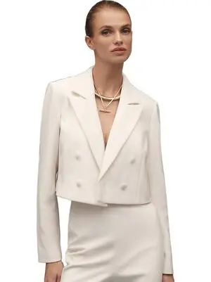 Bhldn Crepe Double-Breasted Crop Blazer White