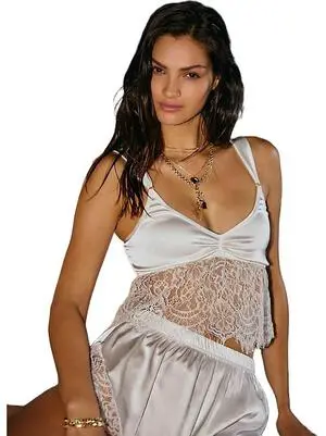 KILO BRAVA Satin Lace Crop Cami - White