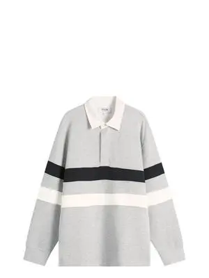 WAX LONDON Rowhill Panelled Rugby Shirt - Grey Marl Stripe