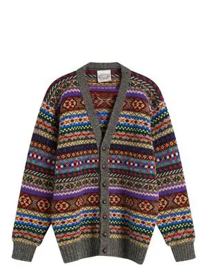JAMIESON'S OF SHETLAND Fair Isle V-neck Cardigan - Grey