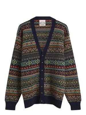 JAMIESON'S OF SHETLAND Fair Isle V-neck Cardigan - Dark Navy
