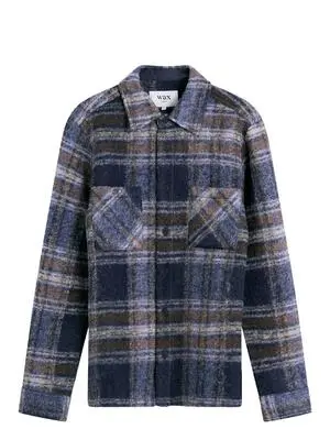 WAX LONDON Whiting Check Wool Blend Overshirt - Navy