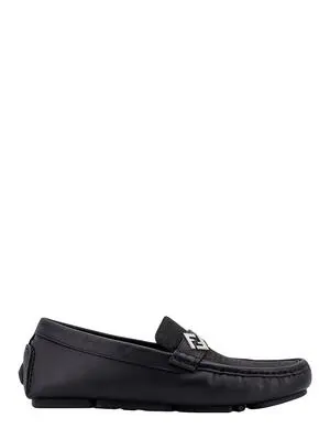 FENDI Leather And Canvas Loafers