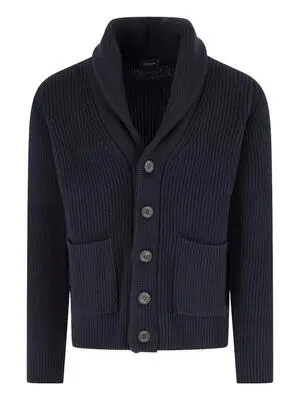 DRUMOHR Merino Wool Cardigan With Shawl Collar - Blue