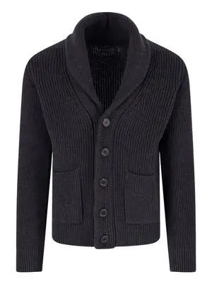 DRUMOHR Merino Wool Cardigan With Shawl Collar Gray