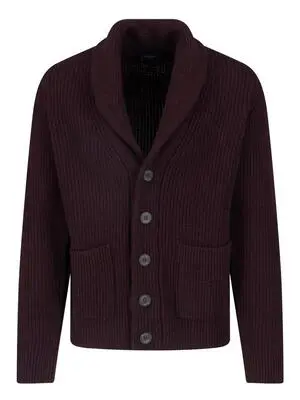 DRUMOHR Merino Wool Shawl Collar Cardigan - Red