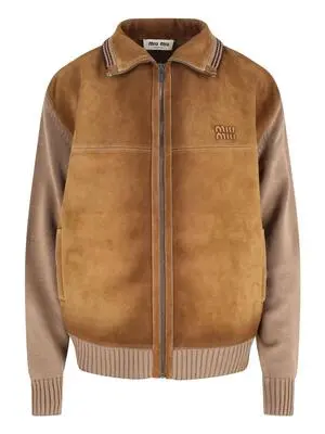 Miu Miu Suede And Virgin Wool Bomber Jacket - Brown