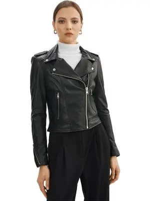 LAMARQUE Donna Leather Biker Jacket - Black