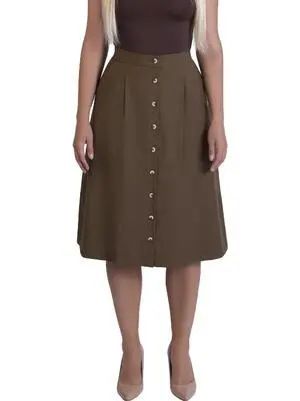 AAM THE LABEL Wool A-Line Midi Skirt Cocoa