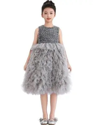 TULLEEN Textured Bodice Tulle Gown - Silver
