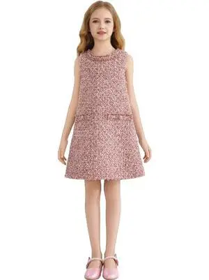 TULLEEN Tweed Sequin Shift Dress - Pink
