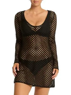 SEA LEVEL Castaway Reversible Mesh Cover-up Dress - Black