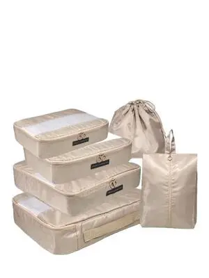 French Connection 6-Piece Packing Cube Travel Storage Set Taupe