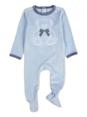 MINIMOI Teddy Bear Embossed Velour Footie - Pearl Blue