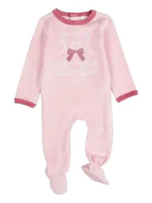 MINIMOI Teddy Bear Embossed Velour Footie - Pink
