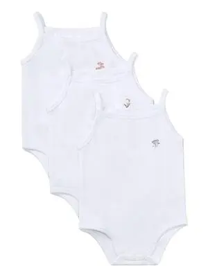 MINIMOI Floral Embroidered Bodysuits Set Of 3 - White White White