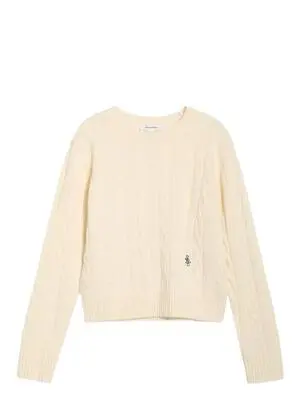 SPORTY & RICH Src Monogram Cashmere & Wool Cable Knit Sweater - Ecru