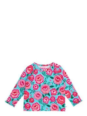 RUFFLEBUTTS Knit Long Sleeve Ruffle Tee Bright Blossoms