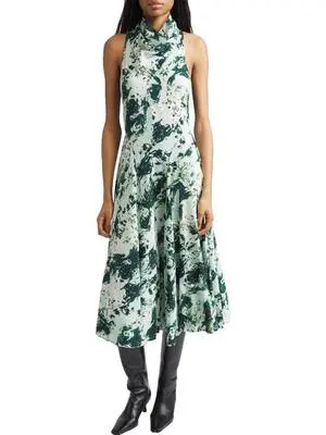 Proenza Schouler Printed Cowl Neck Midi Dress - Dark Green Multi